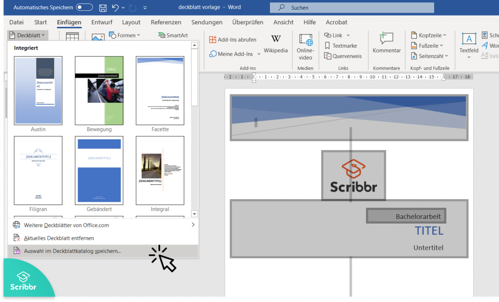 Ein Deckblatt in Word mit Vorlage erstellen - Anleitung